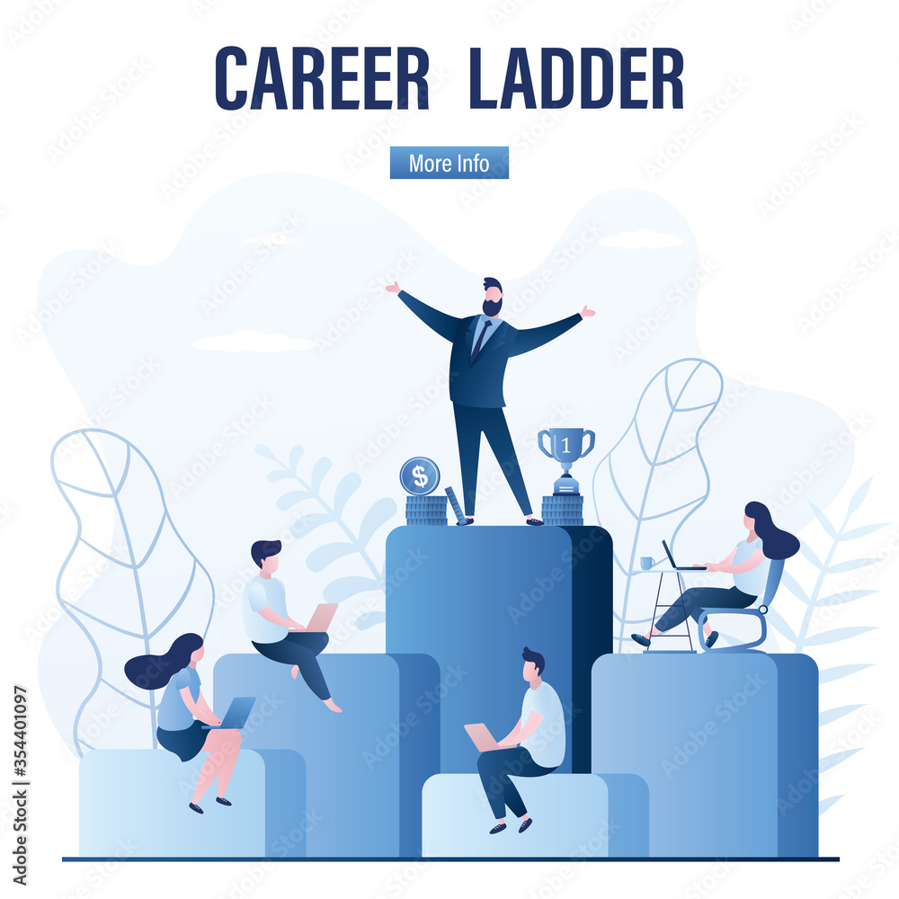 Various business people work and climb corporate ladder. Employment ...