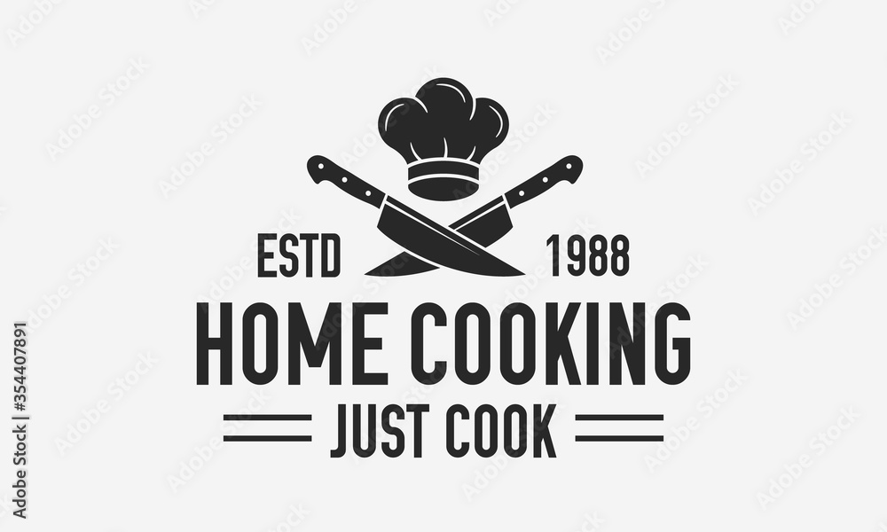 Home Cooking vintage logo. Cooking Courses logo template with chef cap ...
