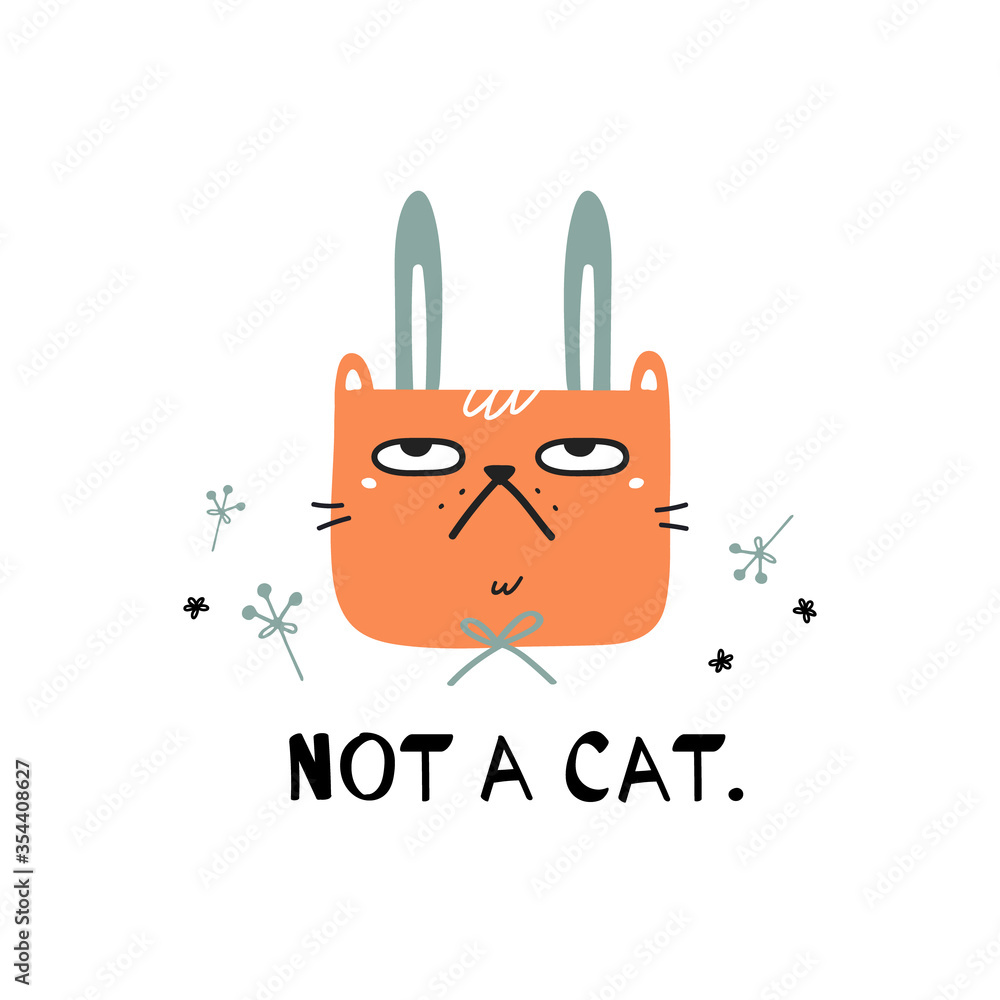 Hand drawn vector illustration of red cat with bunny ears. Not a cat ...