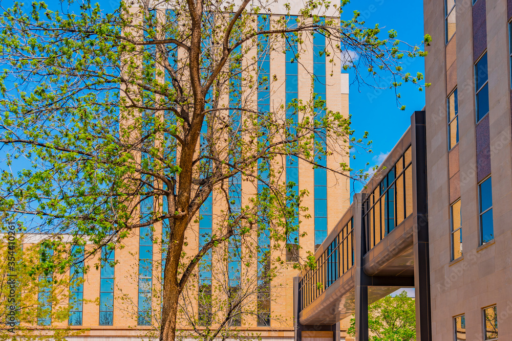 Lubbock County buildings connect with walkway in the downtown town ...
