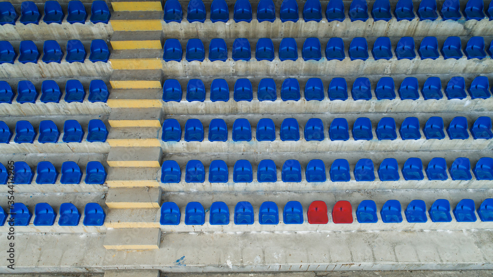 Pandemic outbreak. Empty football stadium closed and cancelled matches ...
