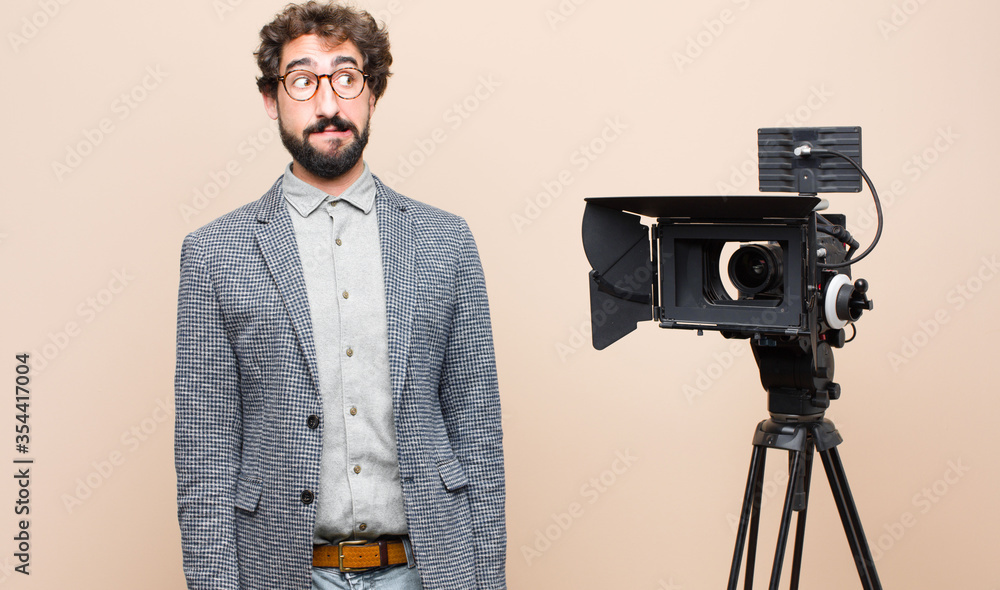 television presenter looking worried, stressed, anxious and scared ...