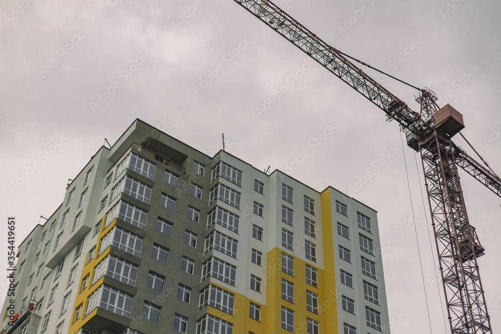 construction building process crane high object moody weather urban ...