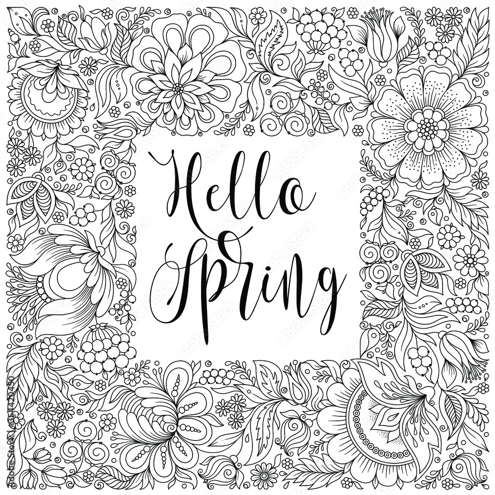 Coloring page with flowers pattern Stock Vector | Adobe Stock