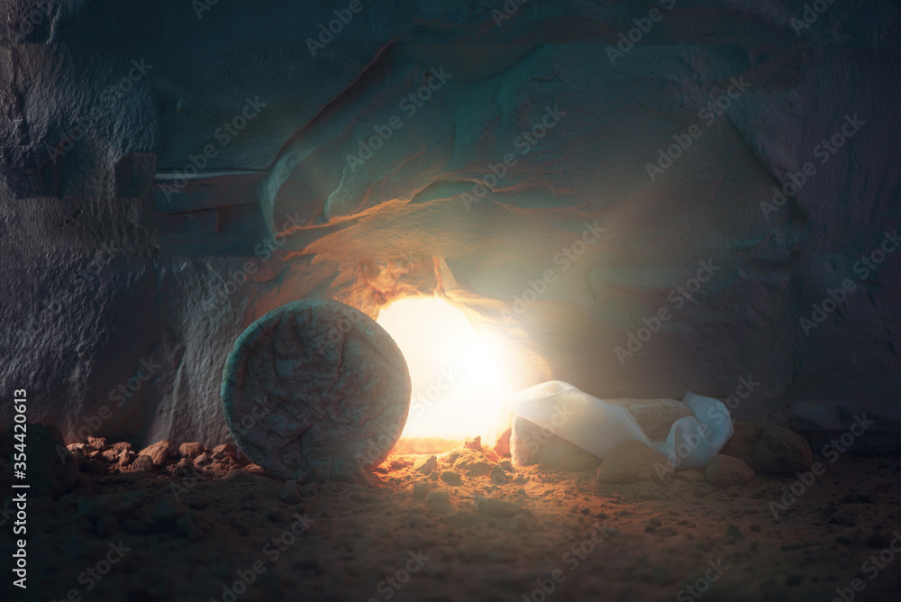 Jesus Christ resurrection. Christian Easter concept. Empty tomb of ...