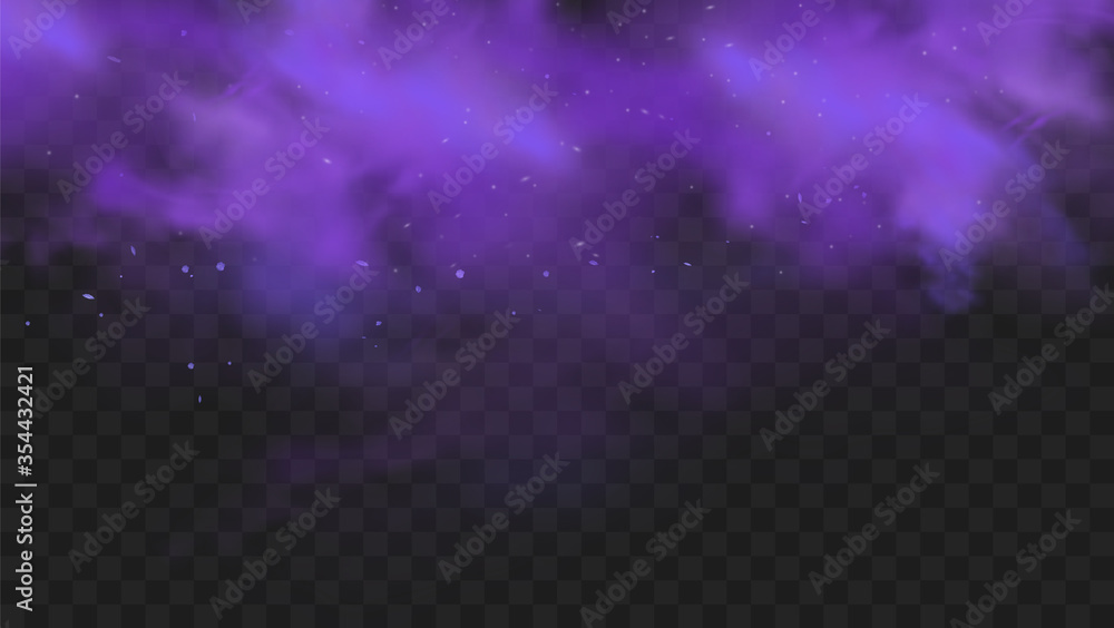 Purple smoke isolated on transparent dark background. Abstract purple ...
