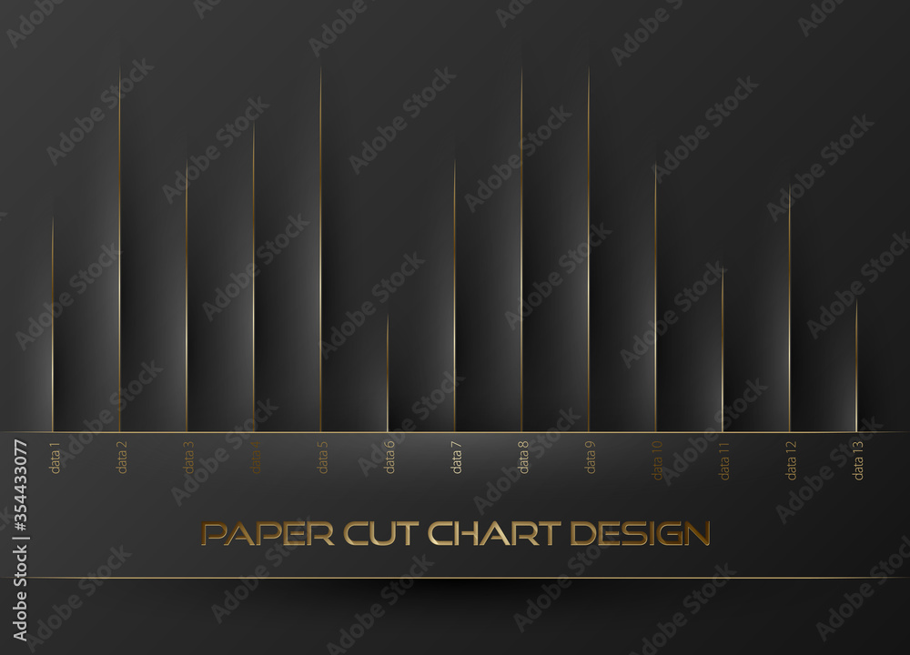 Black paper cut diagram chart with golden elements and shadow. Vector ...