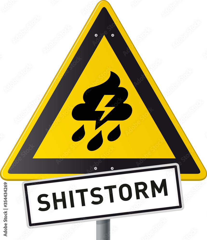 Schild Shitstorm warning gelb mit Piktogramm Shitstorm Stock Vector ...