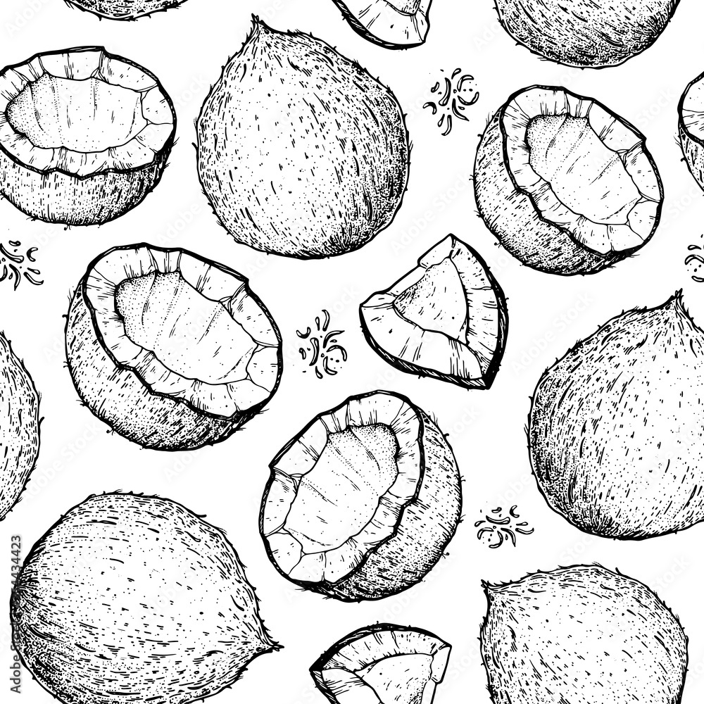 Coconut seamless pattern. Coconut design template. Hand drawn vector ...