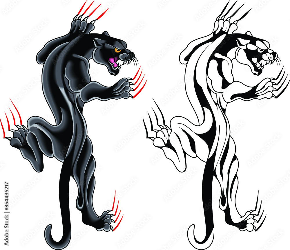 Stylized image of a black attacking panther with claws for a tattoo ...