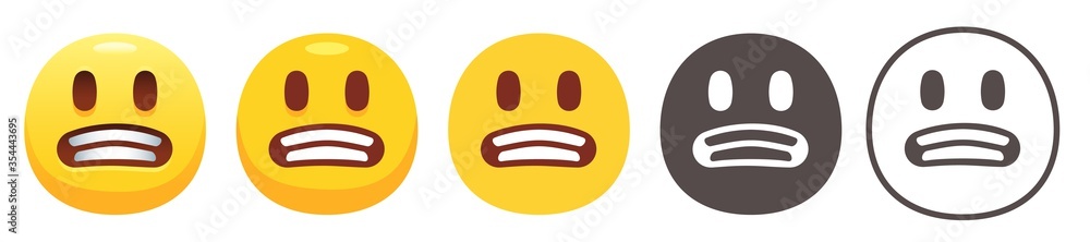 Grimacing emoji. Awkward yellow face showing clenched teeth. Nervous emoticon flat vector icon ...