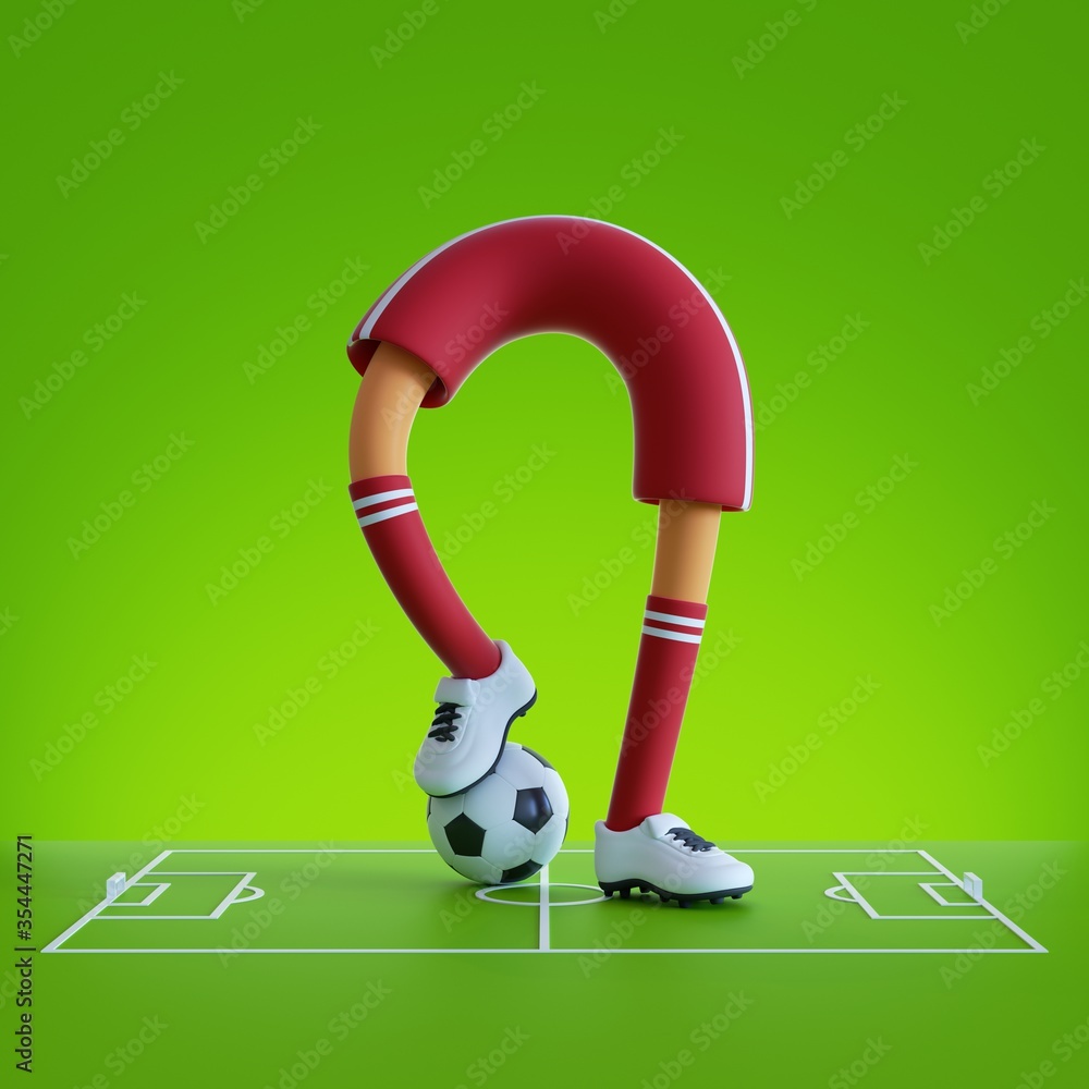 3d render, funny sportsman, cartoon character legs stand with ball ...
