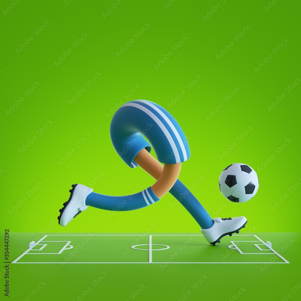 3d render, funny sportsman, cartoon character legs run with ball ...