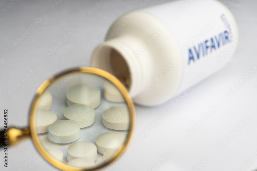 Avifavir tablets from covid-19 treats rescuing on a white background ...