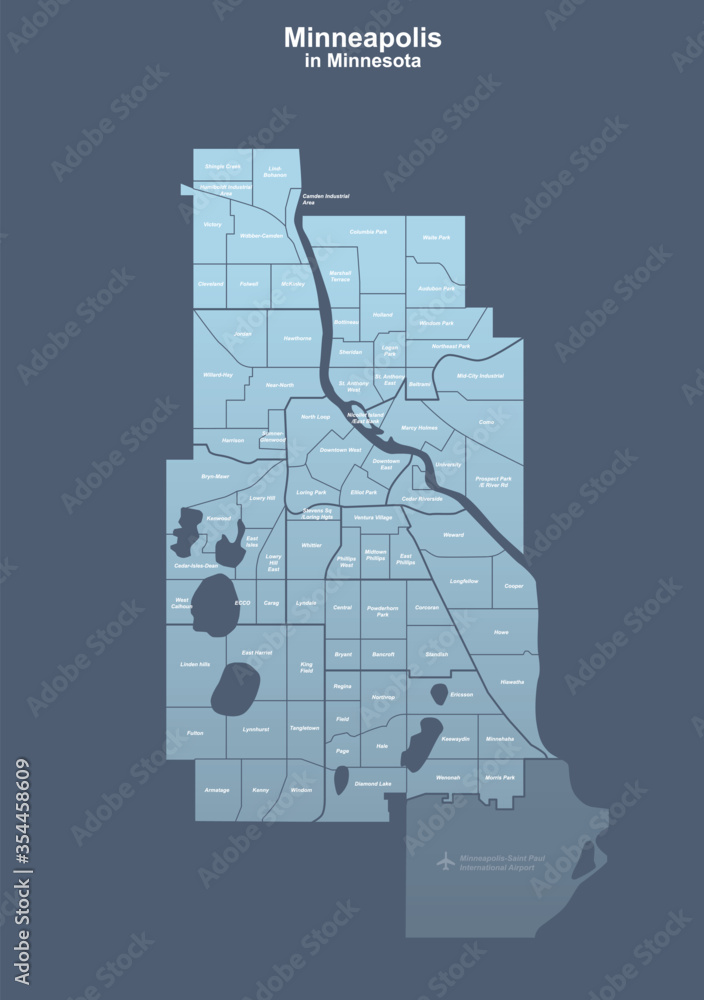 minneapolis map. vector map of minneapolis in minnesota. U.S. city map ...