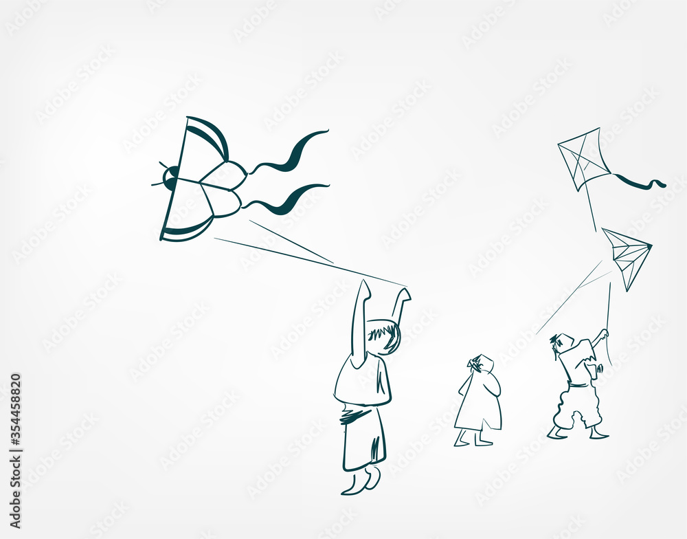 kite traditional geometric kimono card background vector sketch ...