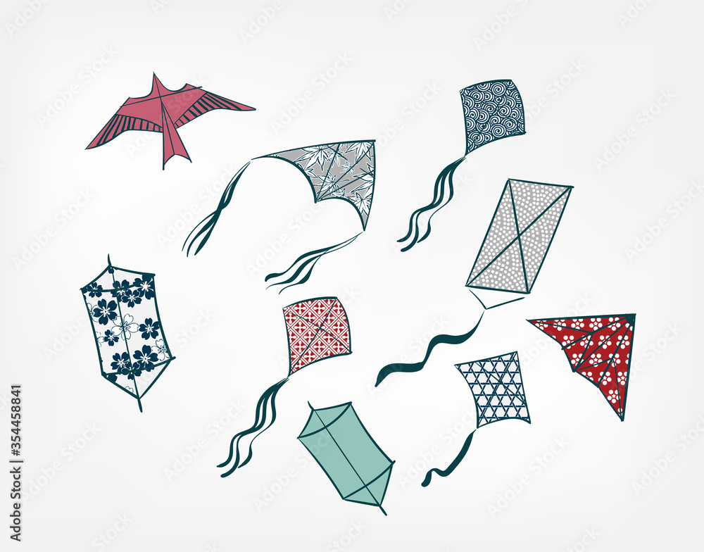 kite traditional geometric kimono card background vector sketch ...