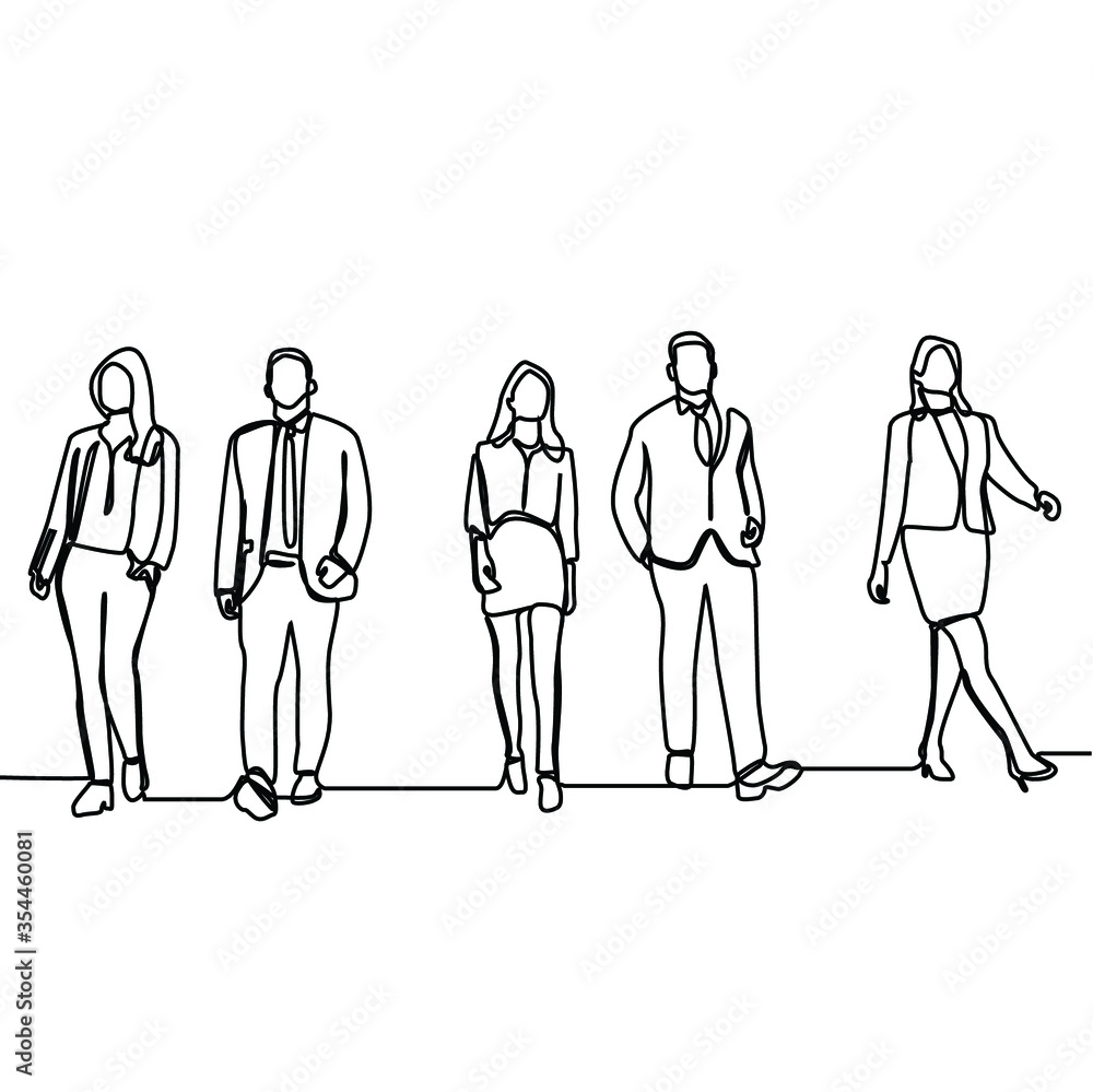 continuous line drawing of business groups walking forward. Group of ...