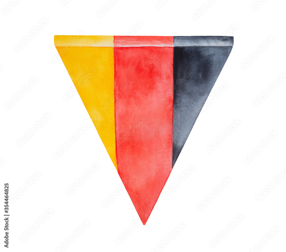 Watercolour drawing of bunting flag of Germany. One single object ...