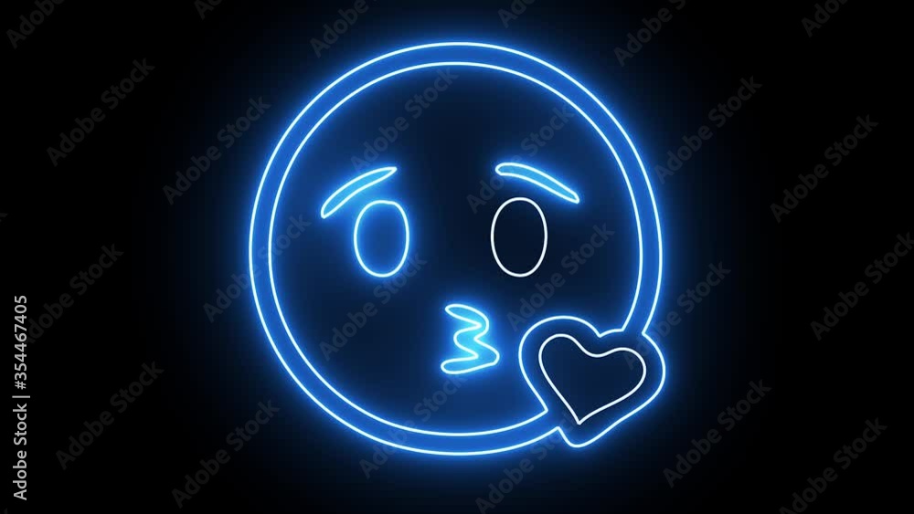 Neon emoji face, smiling sign and sending heart kiss. Web character ...