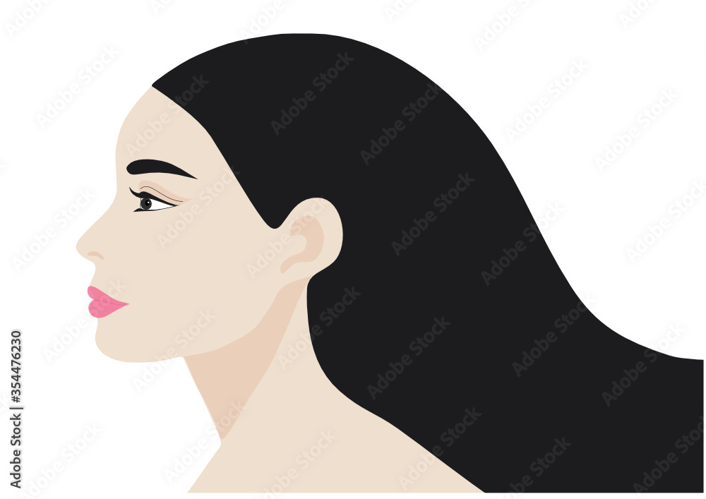 Beautiful side view face woman isolated on white background vector ...