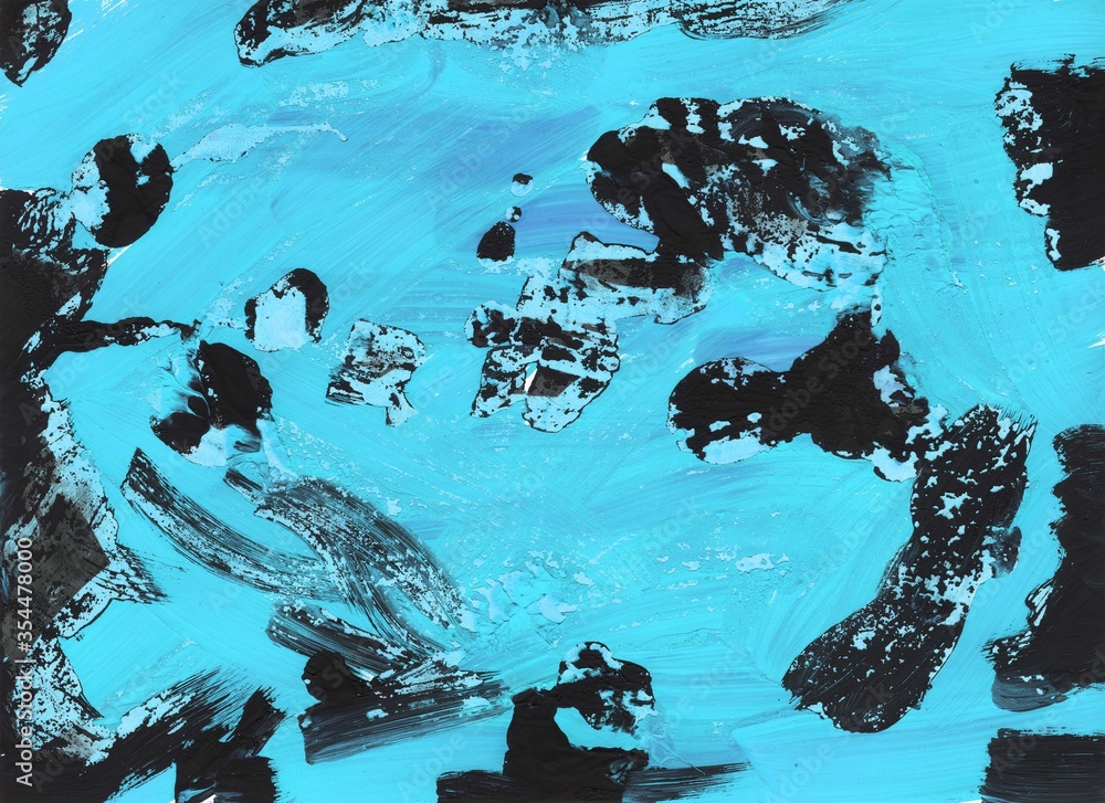 Bright background hand-painted Very soft blue and black color, painting ...