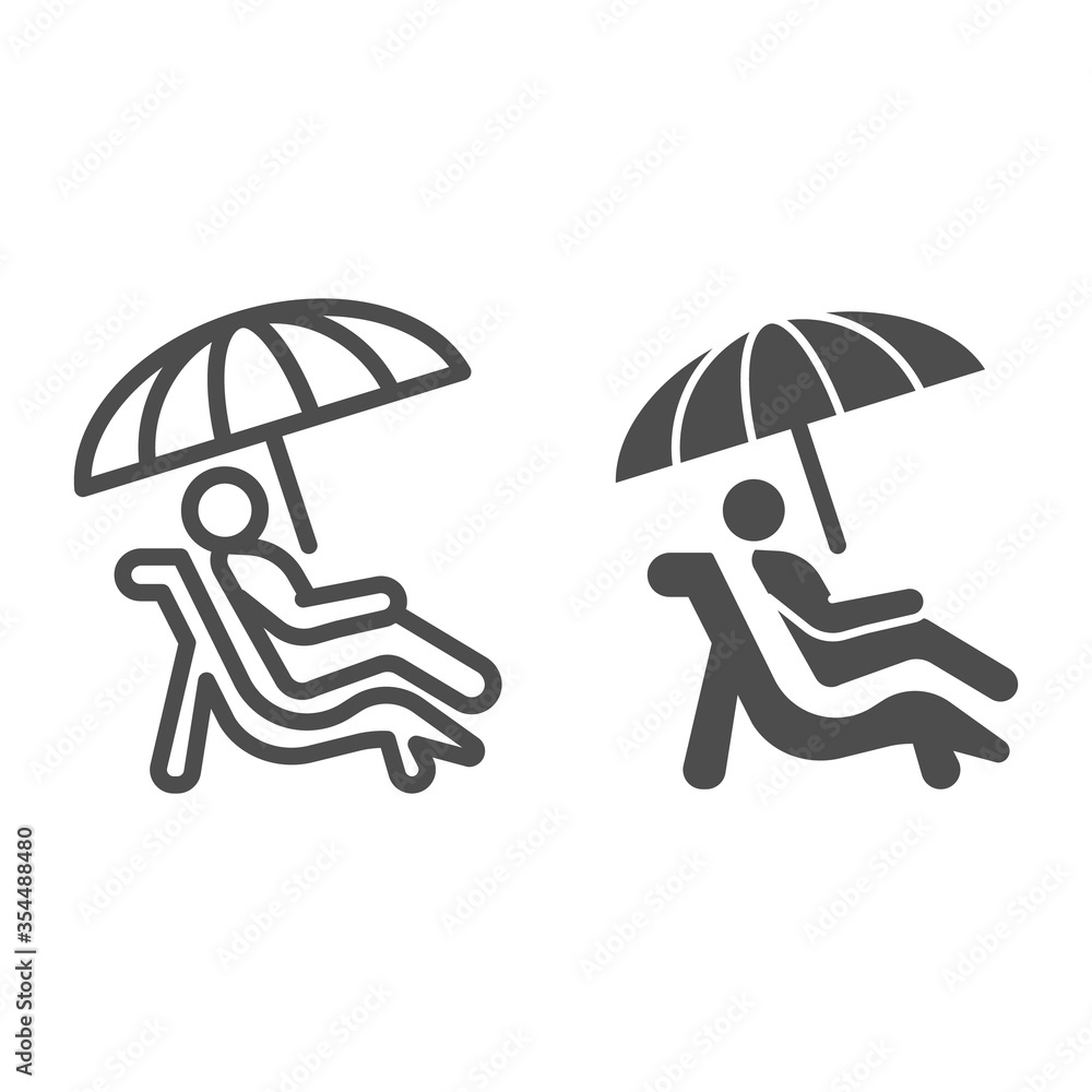Person on sunbed line and solid icon, summer concept, Man lying on deck ...