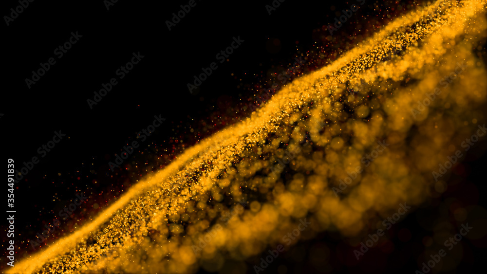 Gold particles abstract background with shining golden floor ground ...