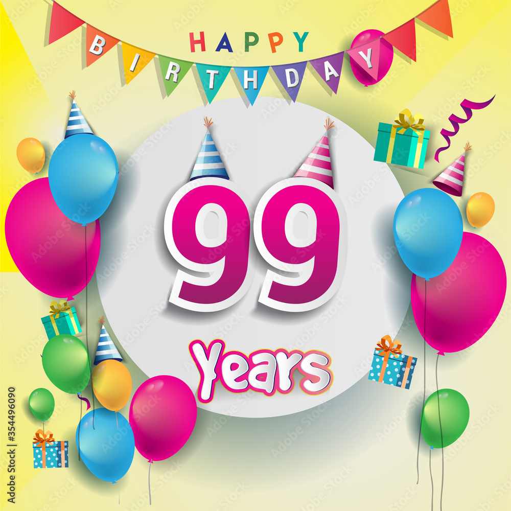 99th Anniversary Celebration, birthday card or greeting card design ...