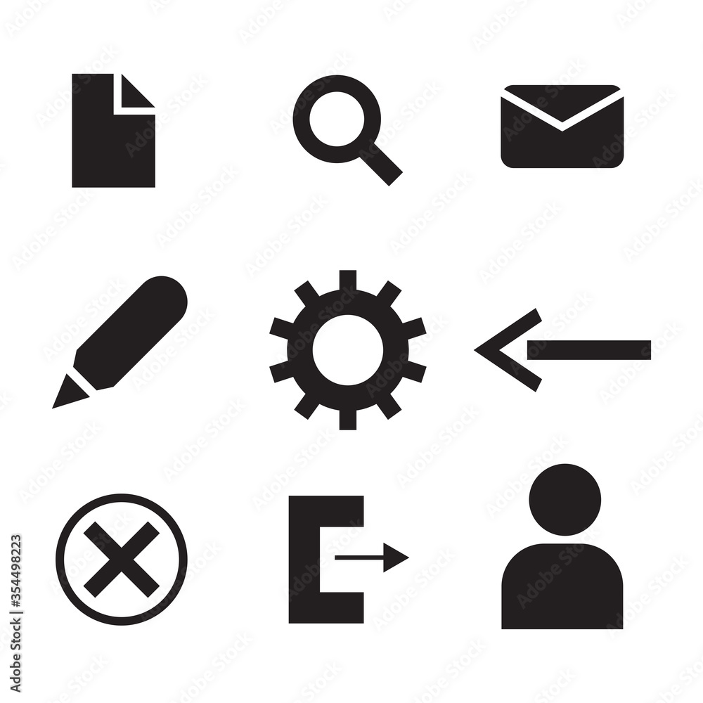 Computer Digital Icons Symbols. Set of file search mail email pen edit ...