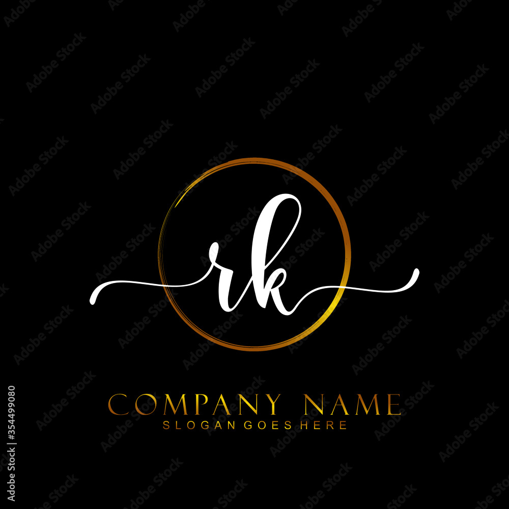 RK Initial letter handwriting with a hand drawn circle brush template ...