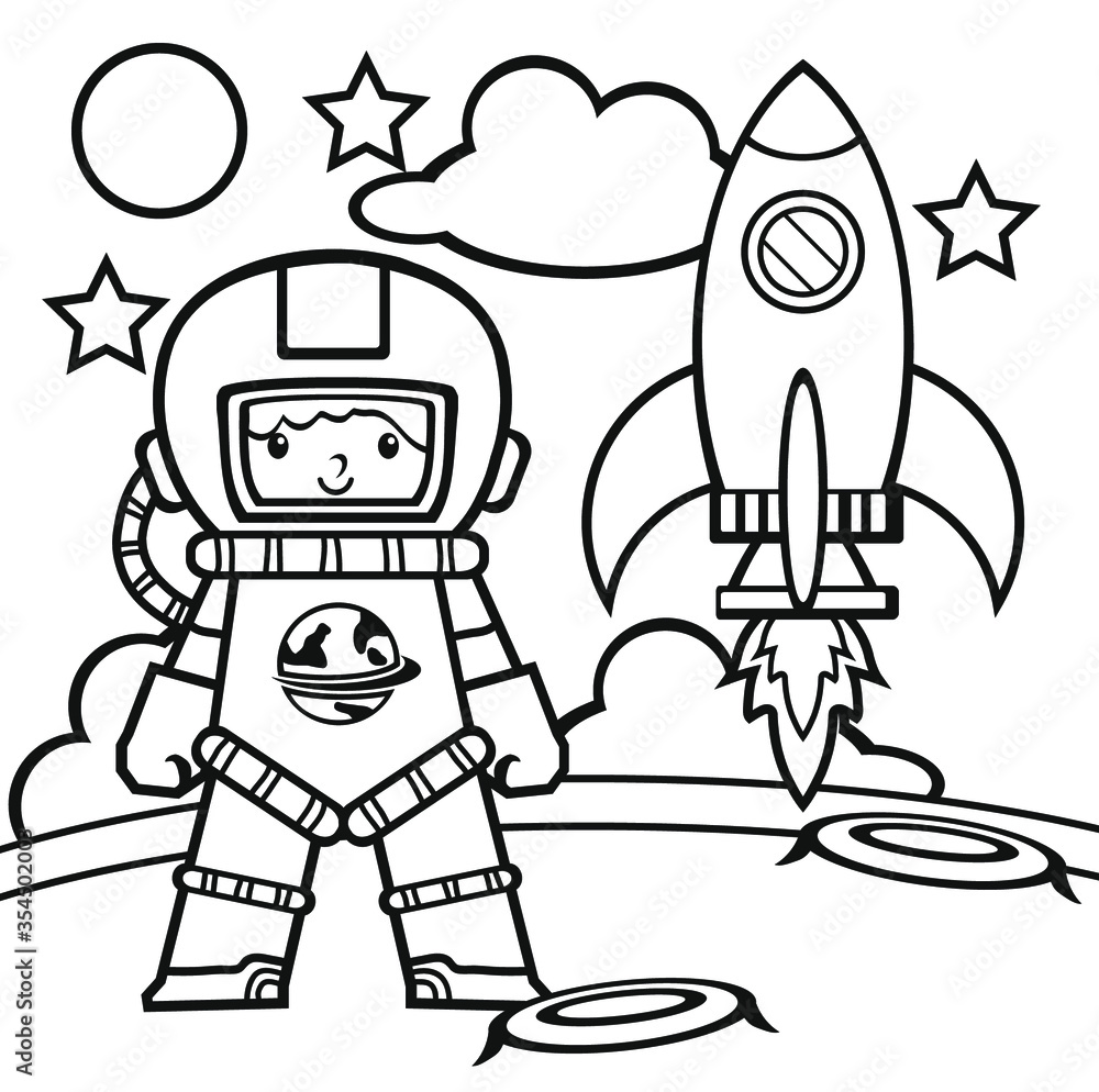 coloring astronaut, vector illustration, Cute cartoon Astronaut in ... coloring astronaut, vector illustration, Cute cartoon Astronaut in ...