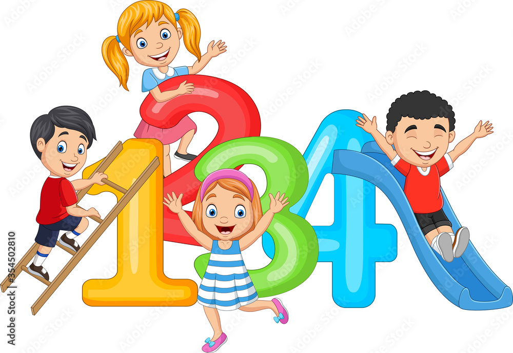 Cartoon little happy children with numbers Stock Vector | Adobe Stock