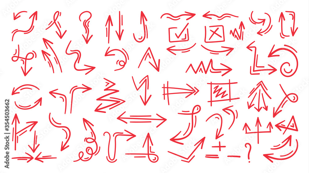 Red Arrow vector doodle. Hand drawn sketch arrows design for business ...