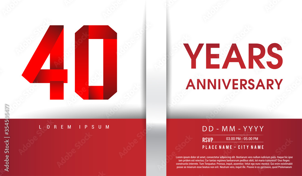 40th Years Anniversary celebration logo, flat design isolated on red ...