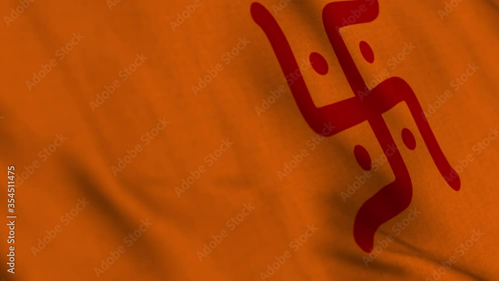 Stockvideon Swastika hindu symbol flag on realistic fabric fluttering ...