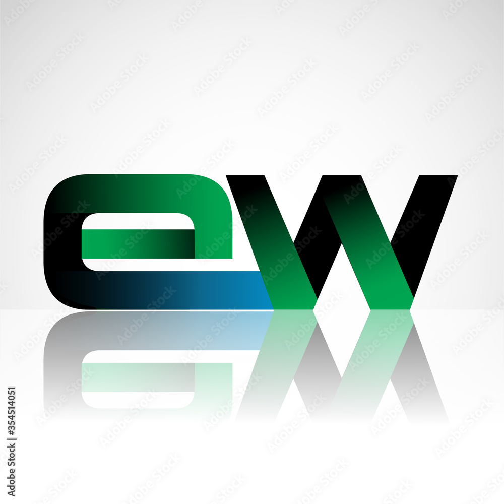 Initial letter EW uppercase modern and simple logo linked green and ...