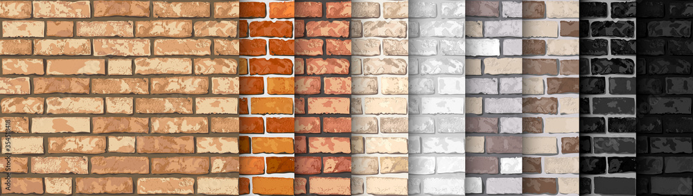 Realistic Vector brick wall seamless pattern set. Flat wall texture ... Realistic Vector brick wall seamless pattern set. Flat wall texture ...