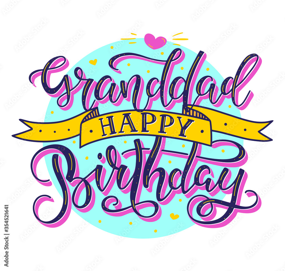 Granddad Happy Birthday colored text with ribbon isolated on white ...