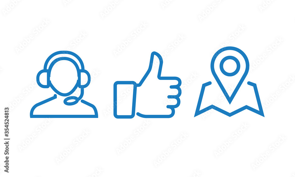 Blue customer support icon, thumb, map and pointer. Stock Vector ...
