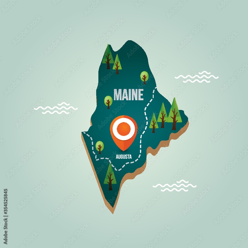 Maine map with capital city Stock Vector | Adobe Stock