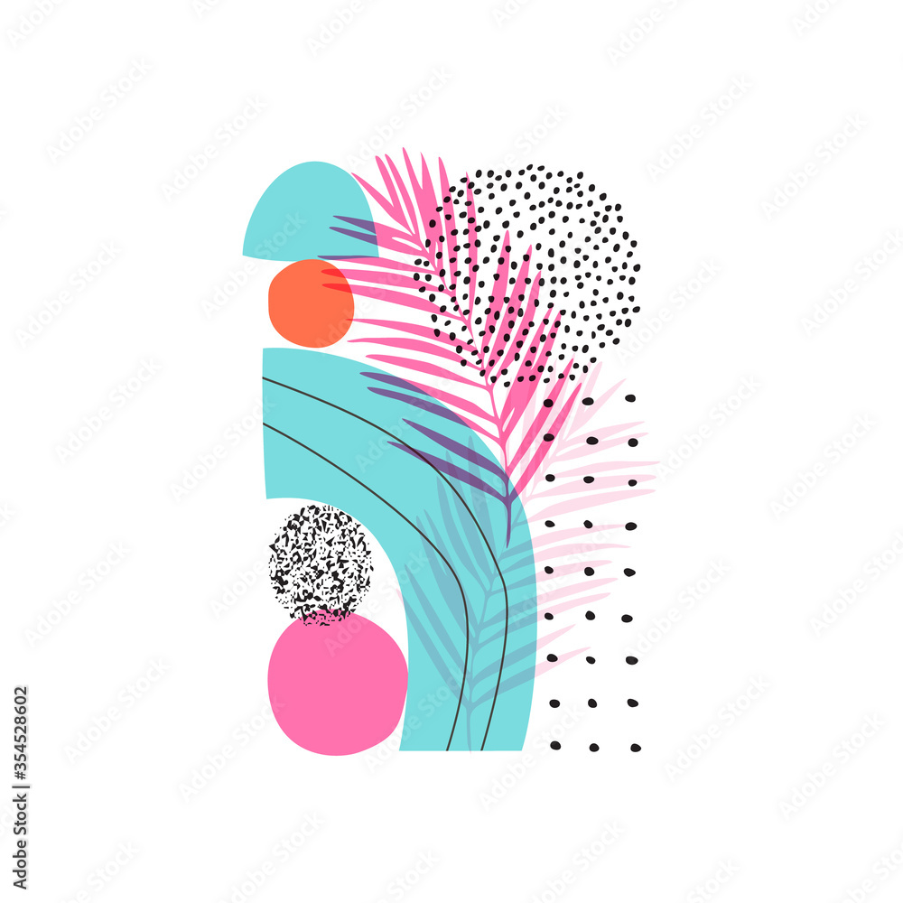 Modern geo layout: geometric natural rounded shapes, tropical leaves ...