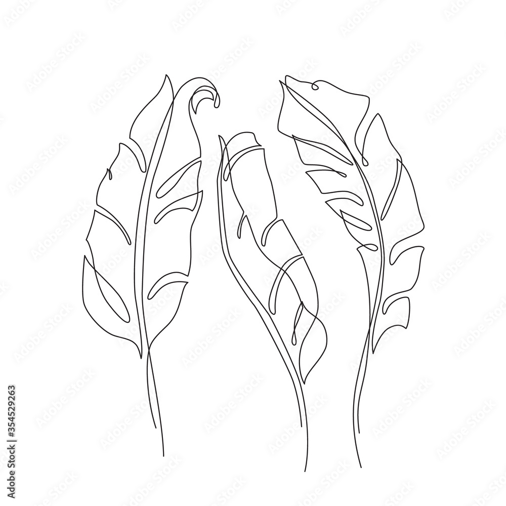 Abstract one line art of banana leaves. Elegant continuous line drawing ...
