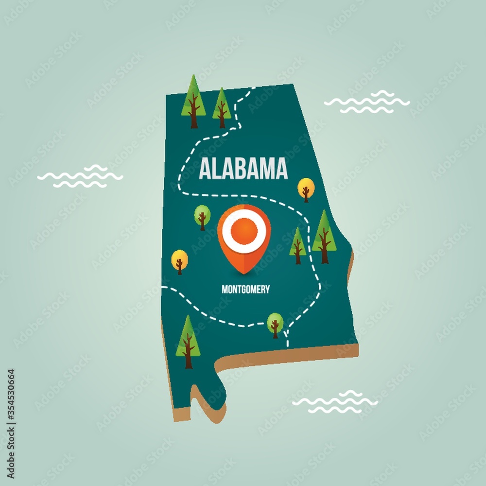 Alabama map with capital city Stock Vector | Adobe Stock