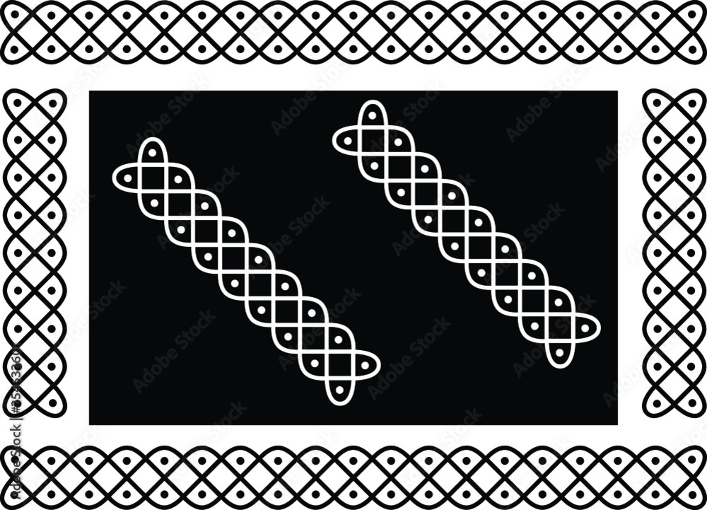 Rectangle Kolam border design concept of curved lines and dots Stock ...
