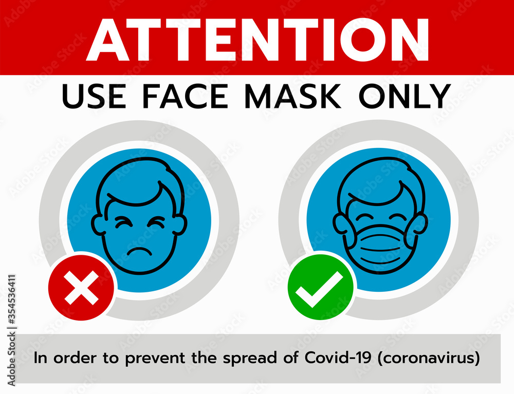 Attention sign, please wear mask avoid covid-19 virus, warning or ...