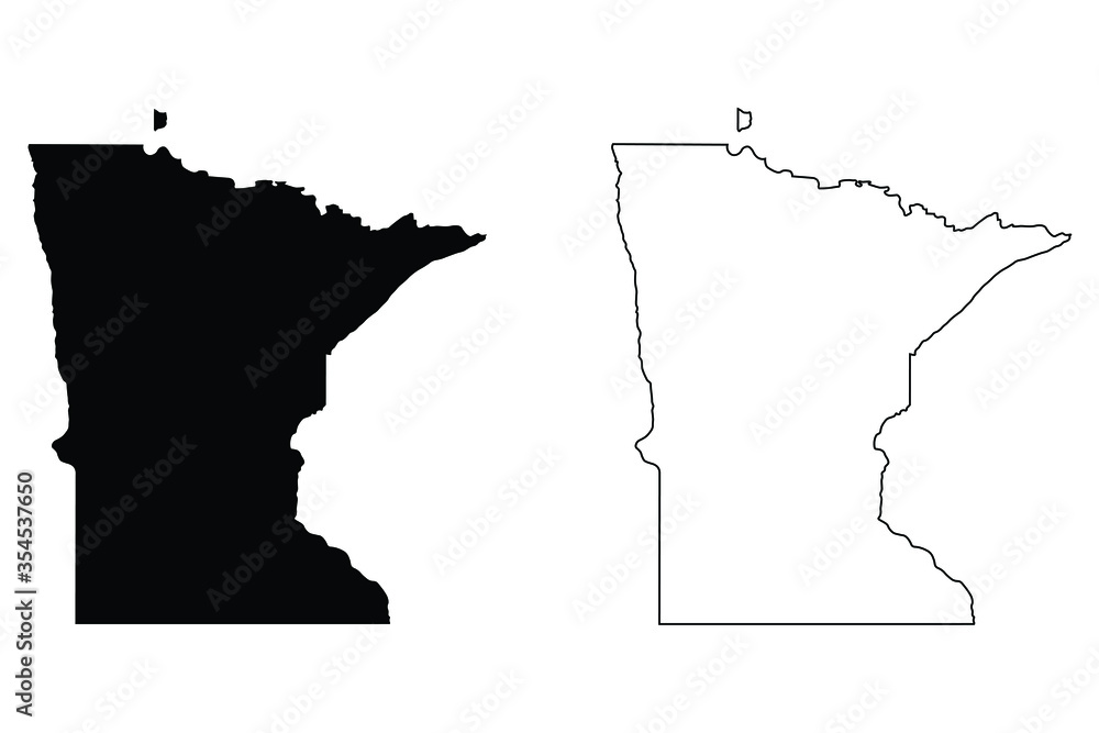 Minnesota MN state Maps. Black silhouette and outline isolated on a ...