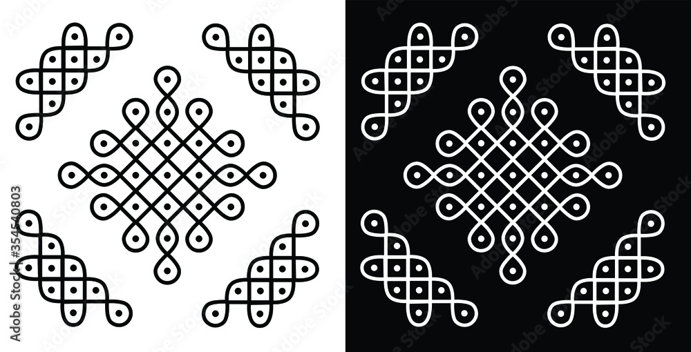Rangoli design concept of Vector dots and curved lines isolated on ...