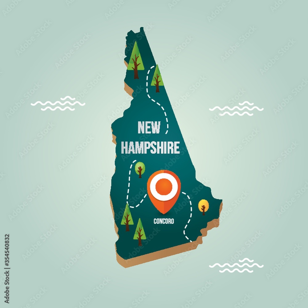 New hampshire map with capital city Stock Vector | Adobe Stock