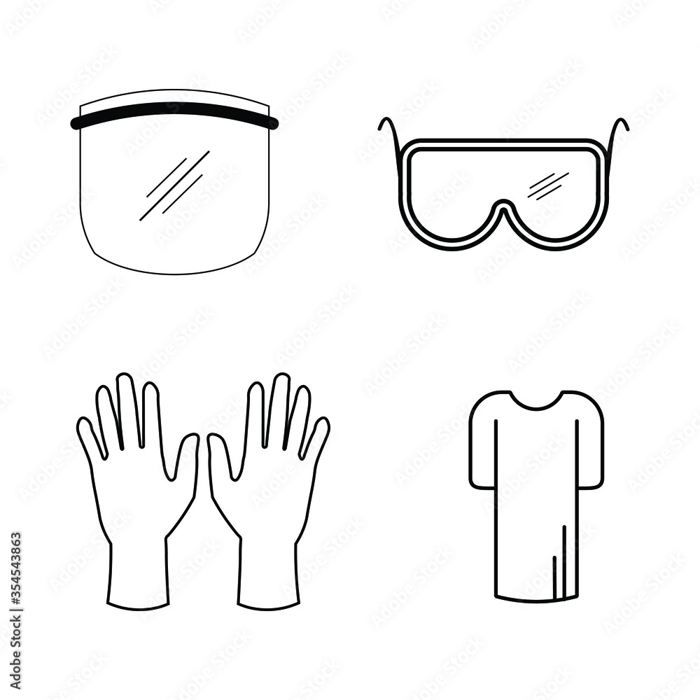 Personal Protective Equipment PPE Set. Various PPE for Covid-19. Face ...